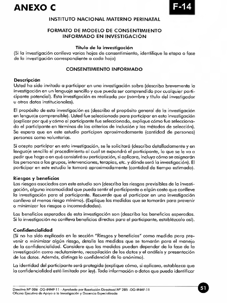 Formulario 14 - Modelo de Consentimiento Informado1 | PDF
