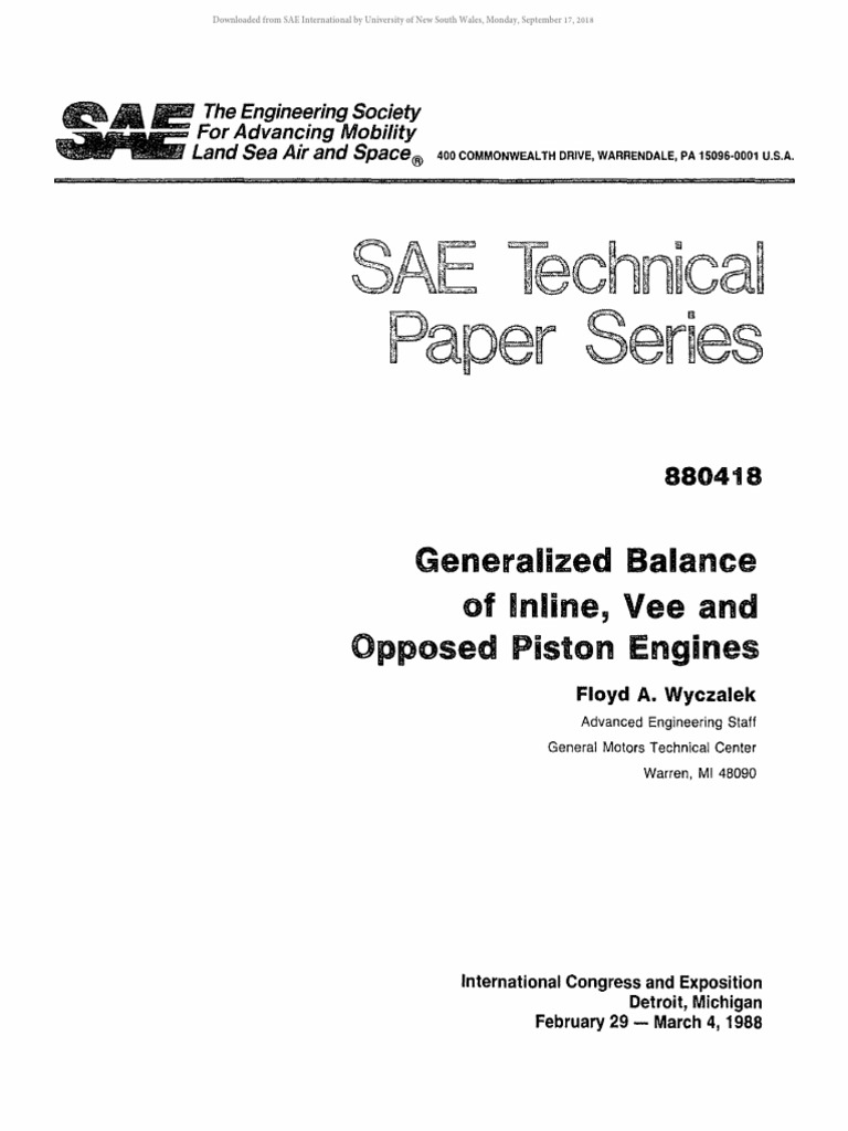 Generalized Balance of Inline, Vee and Opposed Piston Engines | PDF ...