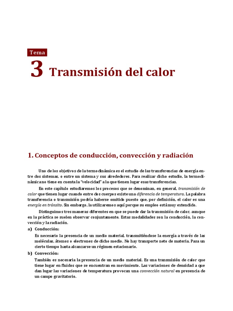 TEMA 3 FFIA Transmision Calor | PDF | Conduccion termica | Transferencia de calor
