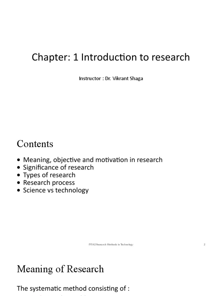 Chapter: 1 Introduction To Research: Instructor: Dr. Vikrant Shaga ...