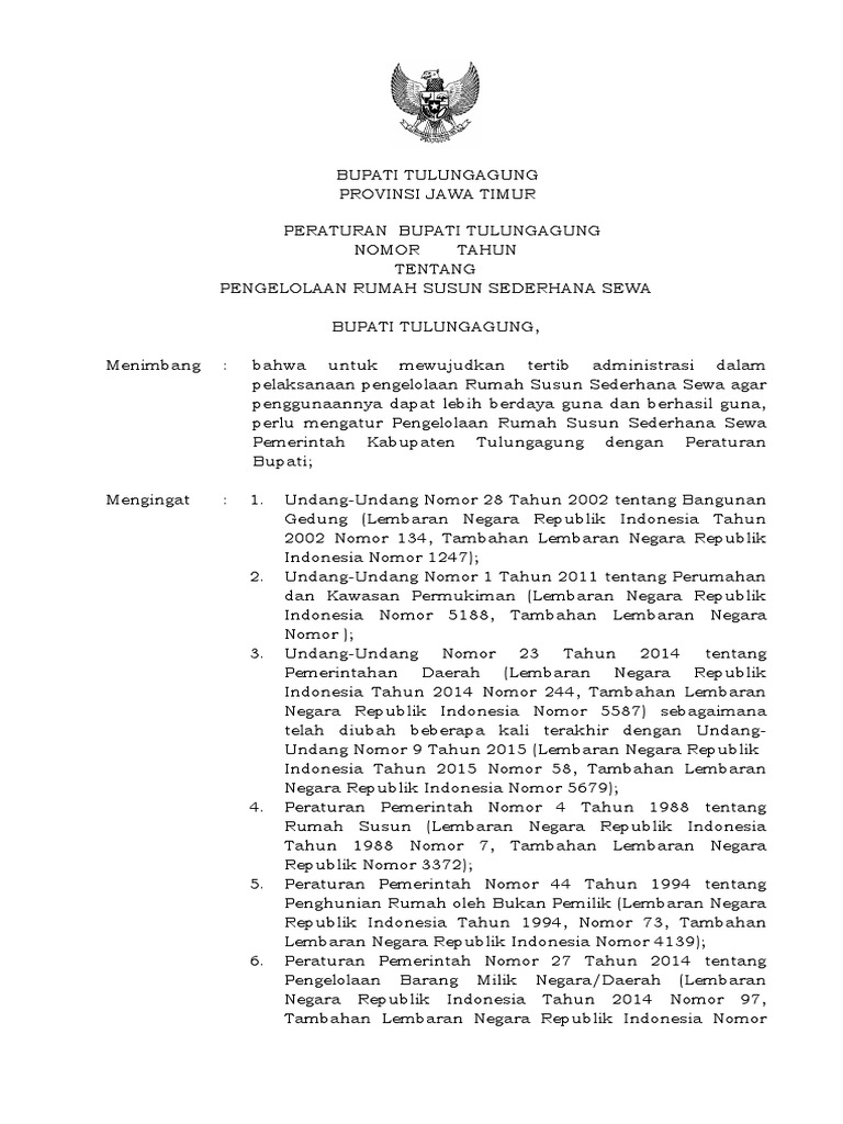 Perubahan Perbup Pengelolaan Rusunawa Revisi | PDF | Griya & Taman