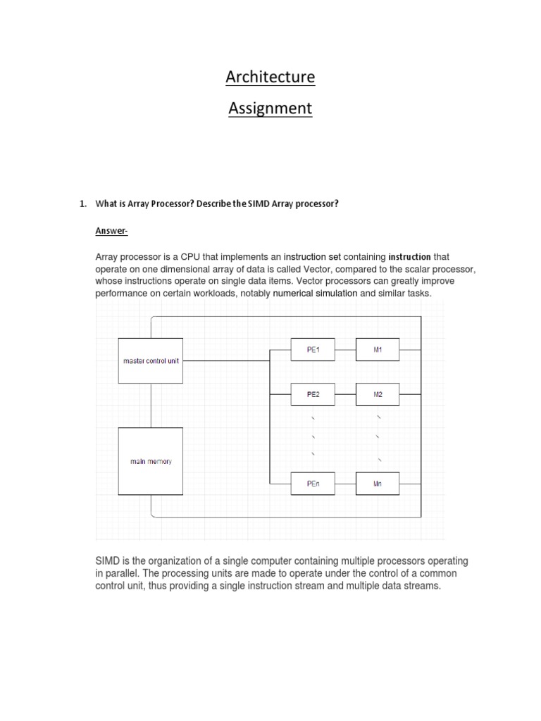 Architecture Assignment 1 What Is Array Processor Describe The Simd 6882