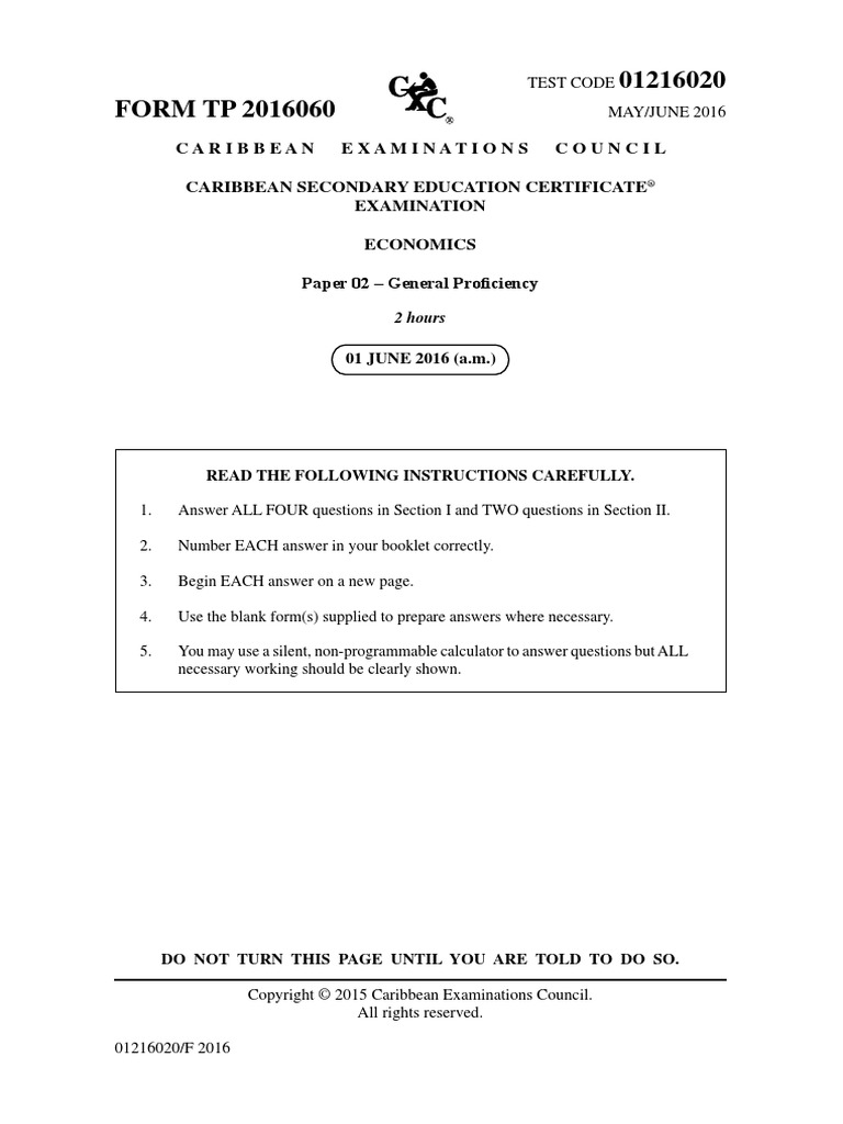 CSEC Question Paper May-June 2016 P-2 | PDF | Supply (Economics ...