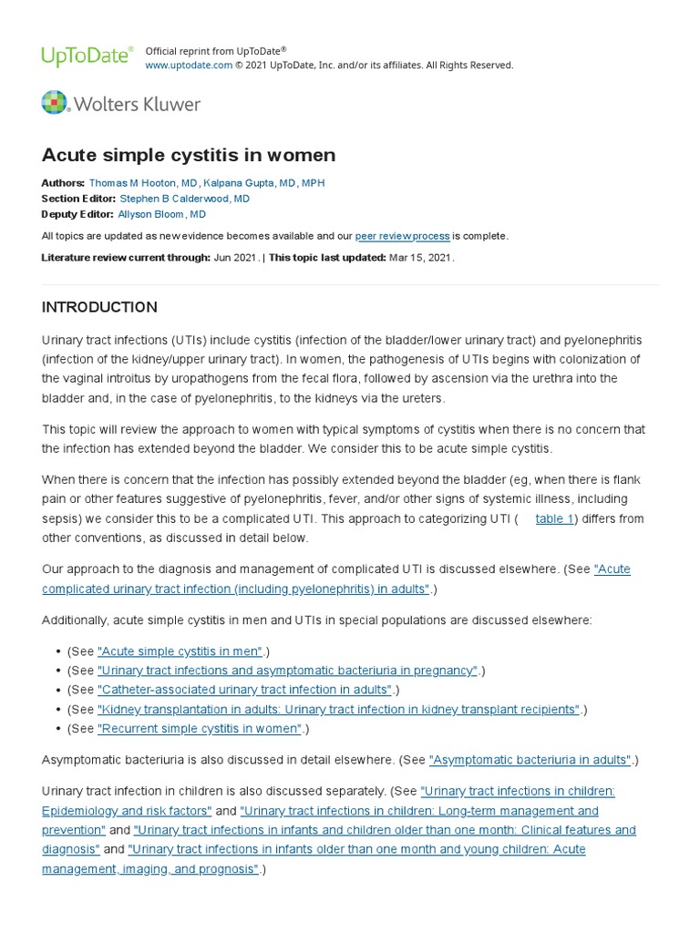 Acute Simple Cystitis in Women - UpToDate | PDF | Urinary Tract ...