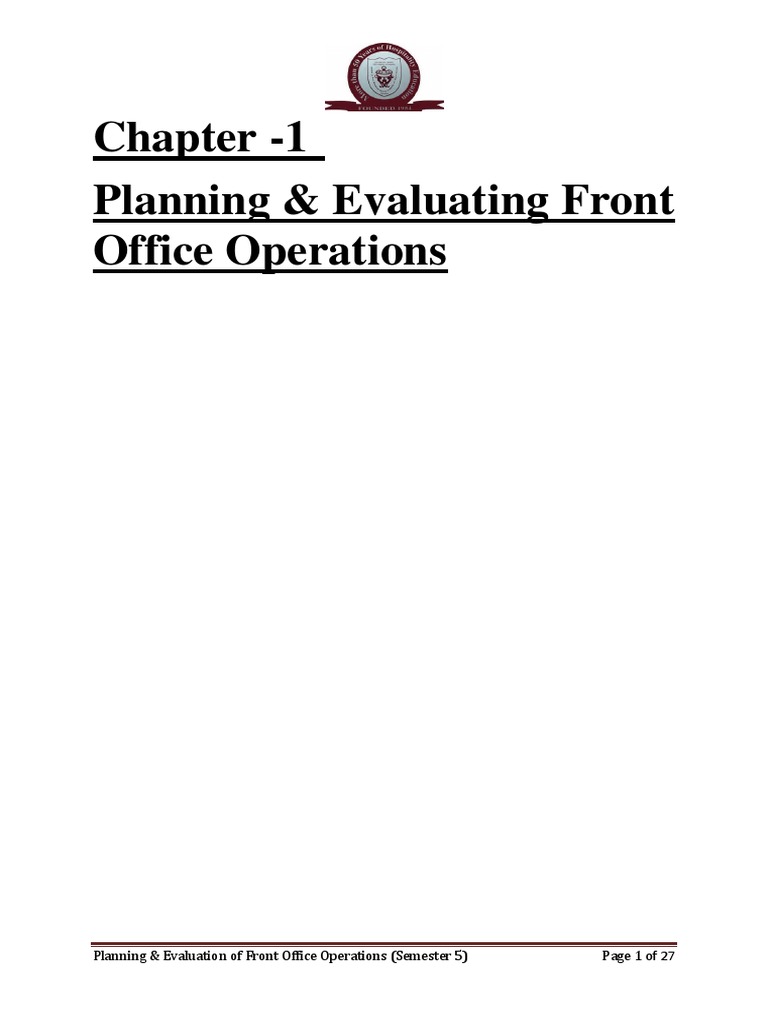 Ch-1 Planning - Evaluation of Front Office Operations | PDF ...
