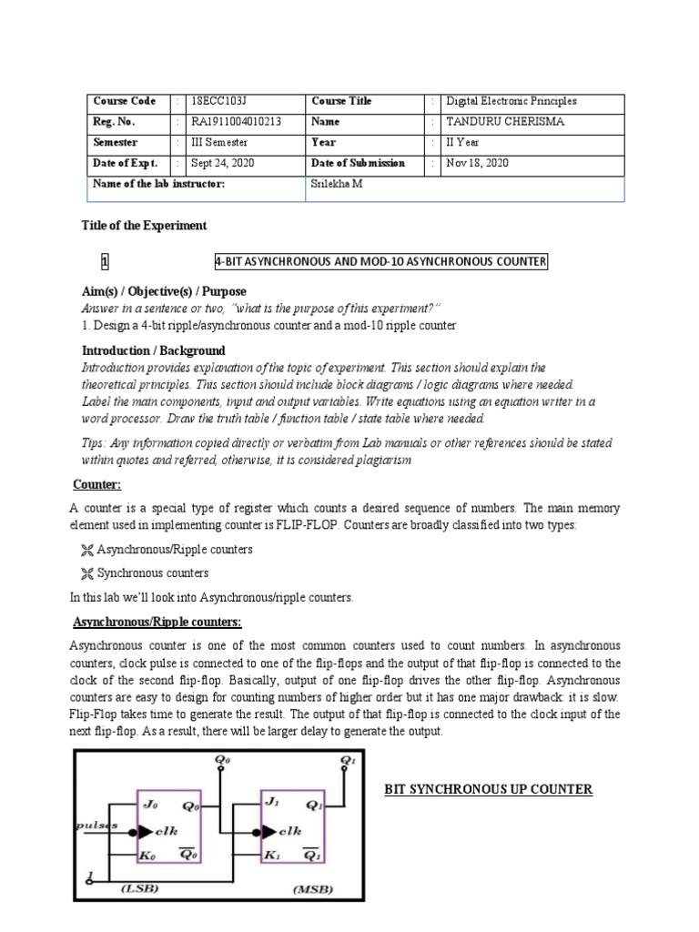 4 Bit Asynchronous and Mod 10 Asynchronous Counter | PDF | Electronic ...