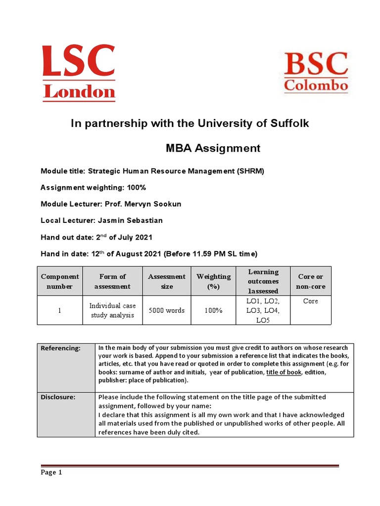 UOS MBA SHRM Case Study Assignment | PDF | Human Resource Management ...