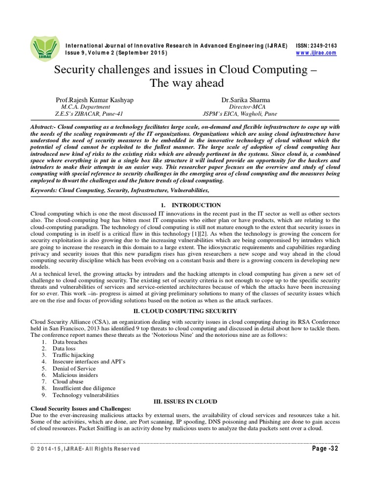 Security Challenges and Issues in Cloud Computing - The Way Ahead | PDF | Cloud Computing ...