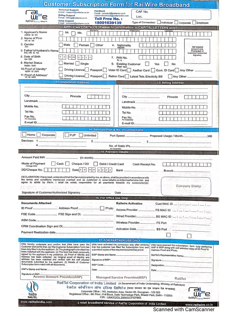 Railwire Application Form | PDF
