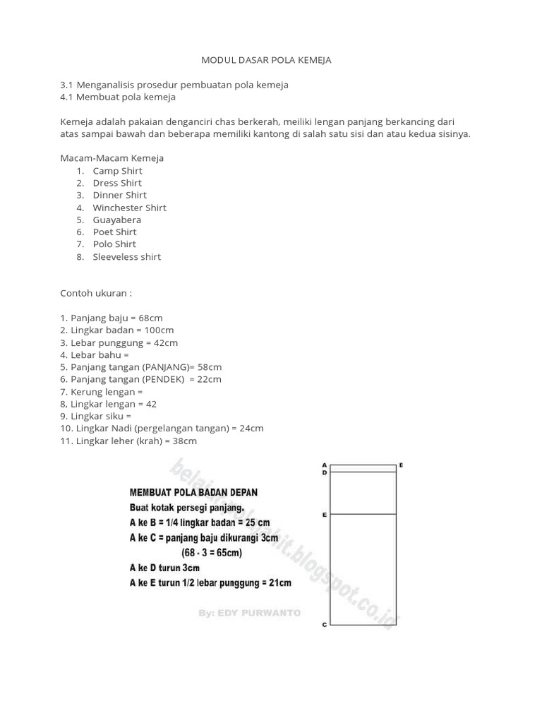 Modul Dasar Pola Kemeja | PDF