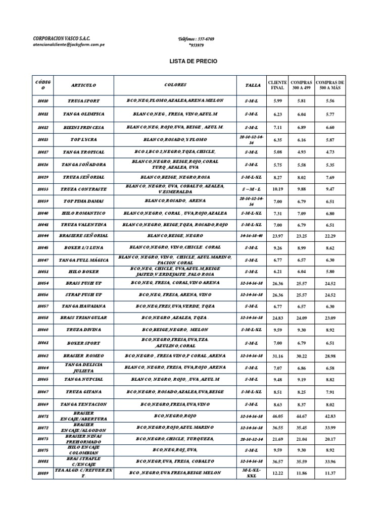 Precios 2021 Jacky Form | PDF