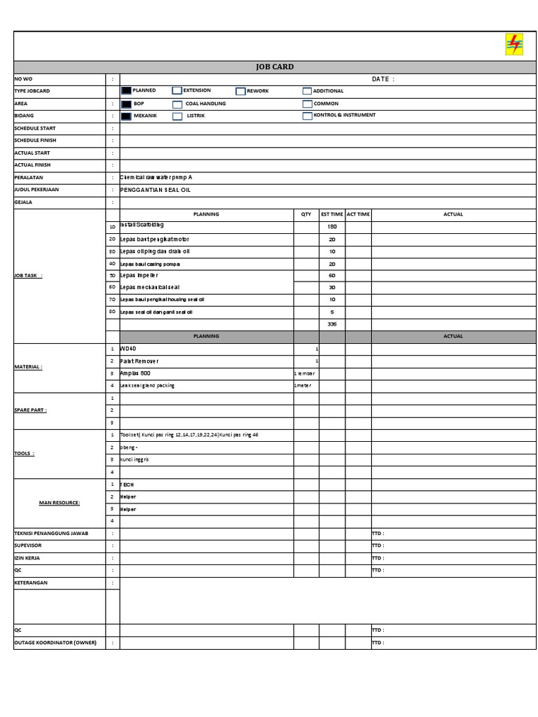 Job Card Repair Oil Leakage, Replace Oil | Download Free PDF ...