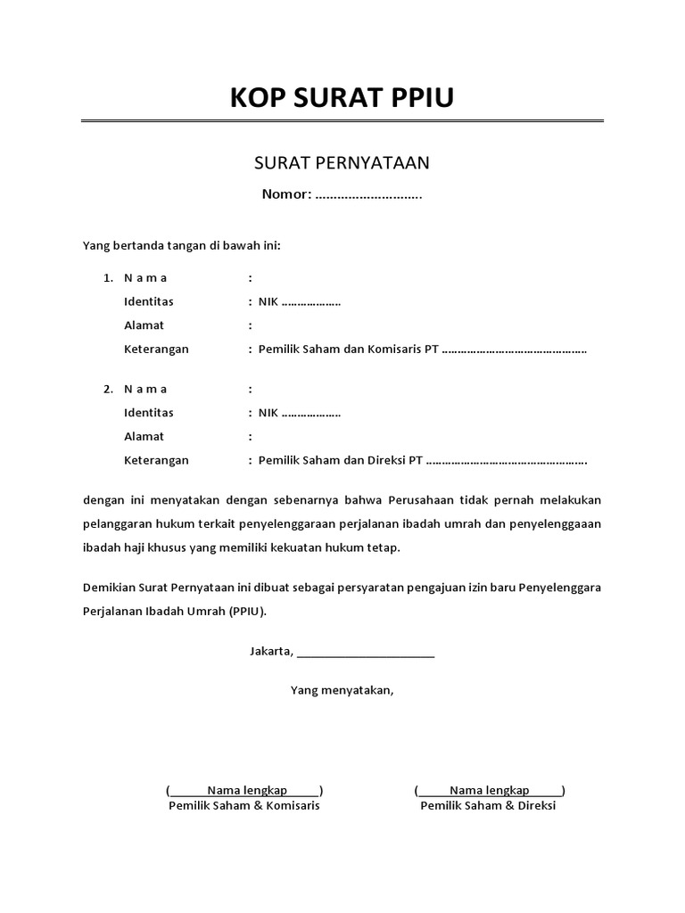 Surat Pernyataan Kepemilikan Saham PPIU | PDF