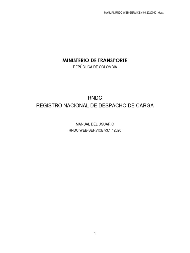 MANUAL RNDC WEB-SERVICE v3.1 20201001 | PDF | Xml | Transporte
