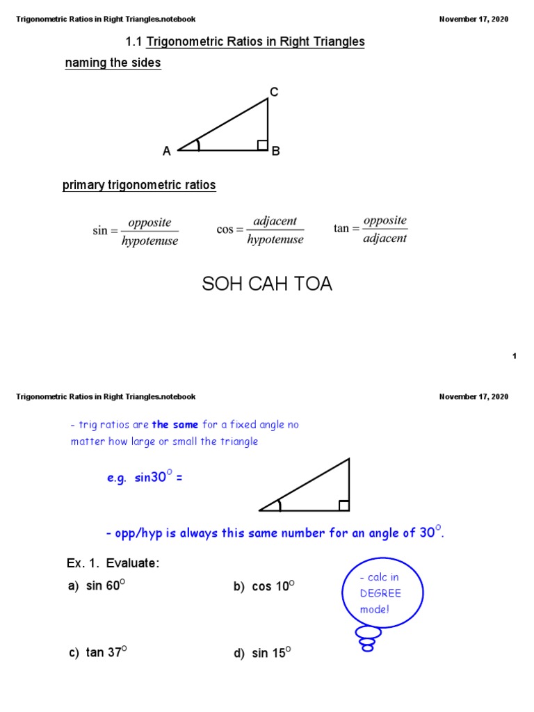 1.1 Trig Ratios in Right Triangles Part 1 | PDF | Trigonometric Functions | Mathematical Objects