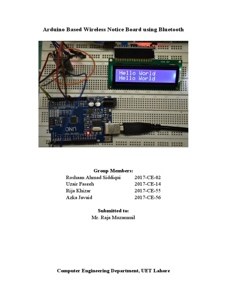 Arduino Based Wireless Notice Board Using Bluetooth: Group Members | PDF | Bluetooth | Arduino