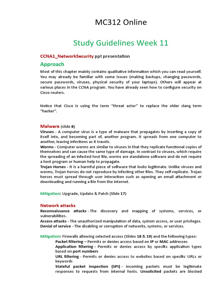 CCNA1 Week11 NetworkSecurityOnline | PDF | Denial Of Service Attack | Computer Virus