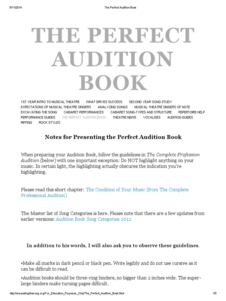 The Perfect Audition Book | PDF | Audition | Songs