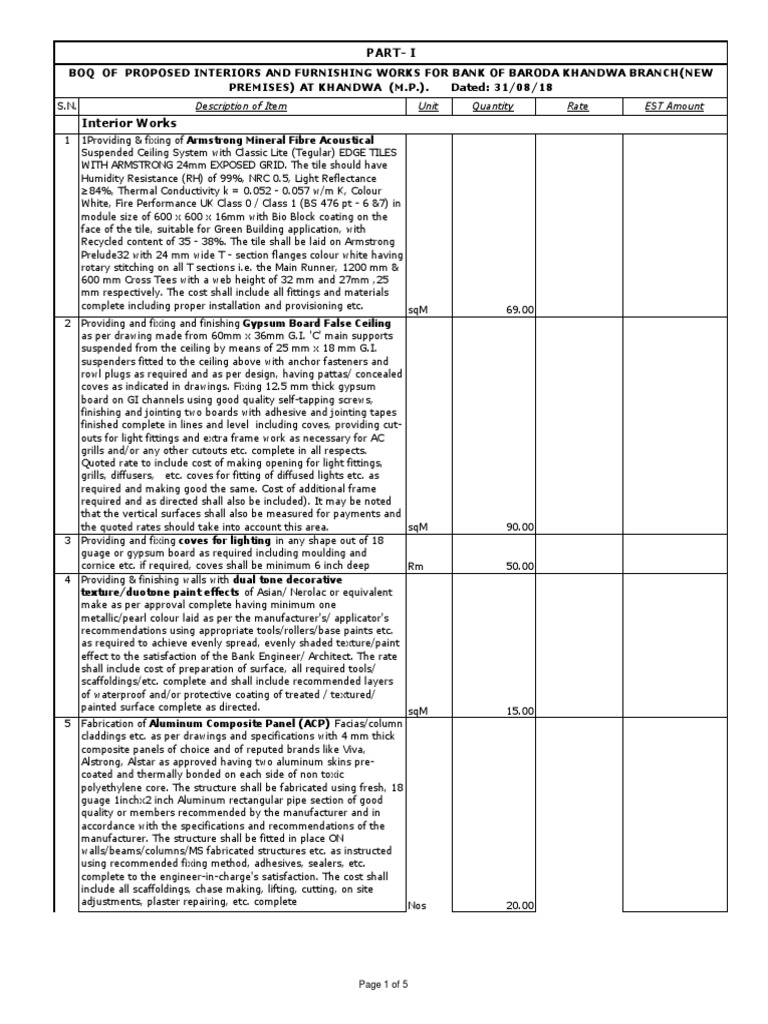 1 - BOQ Part I | PDF | Door | Drywall