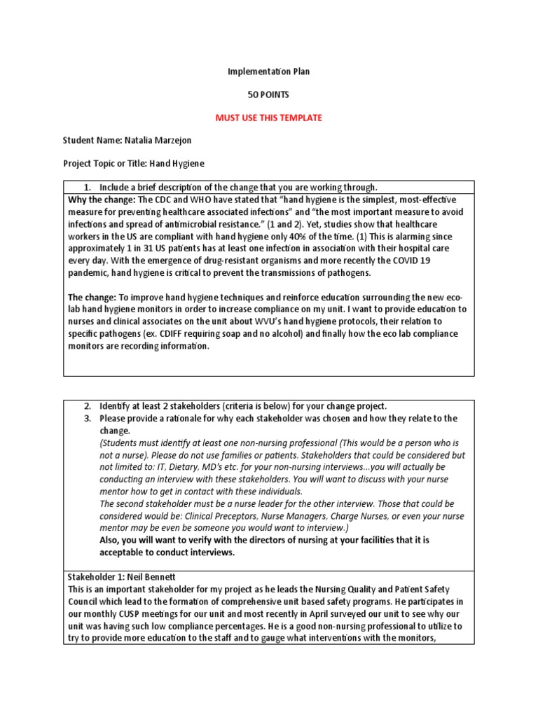 Implementation Plan | PDF | Hand Washing | Patient
