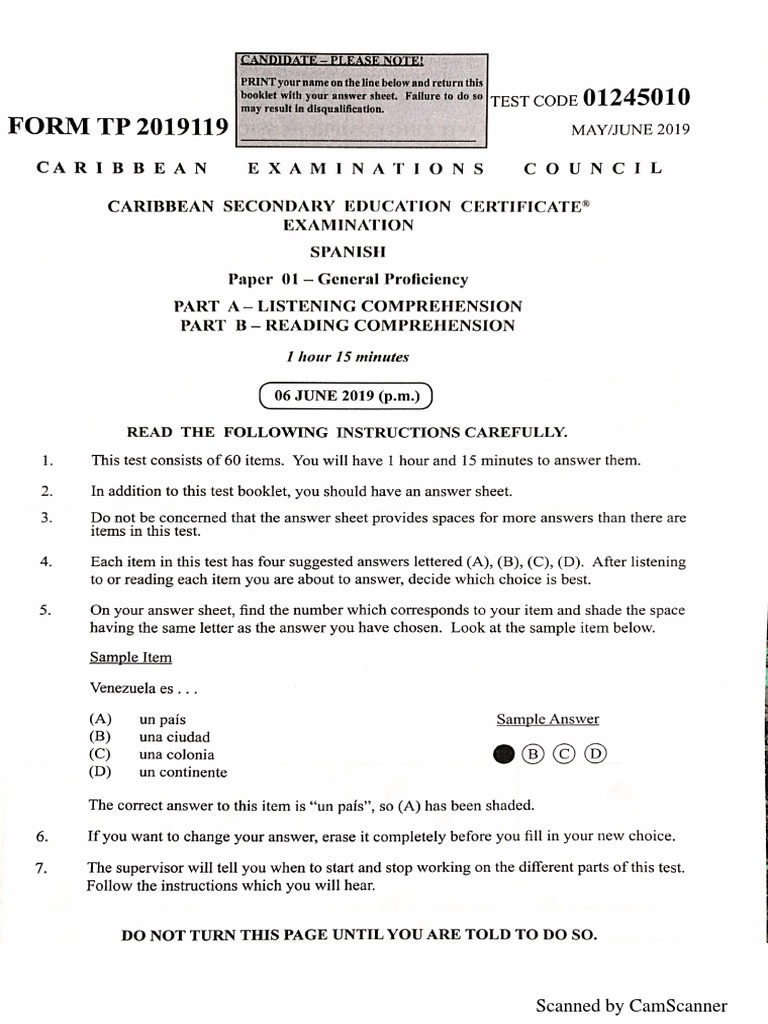 CSEC Spanish June 2019 P1 | PDF