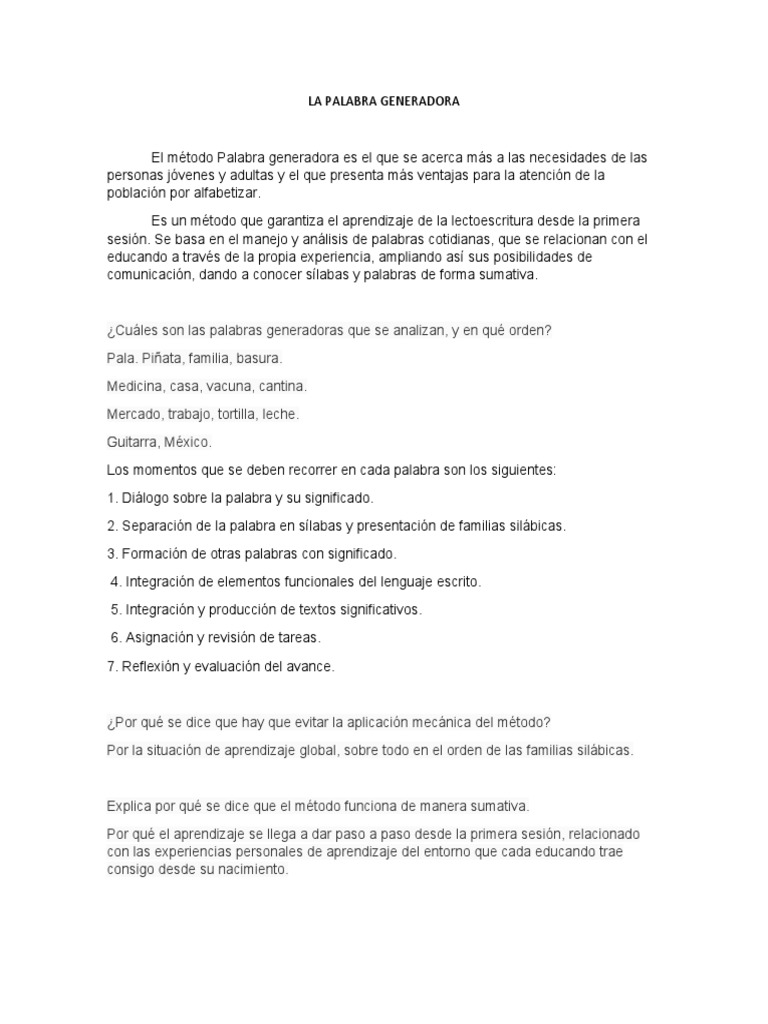 La Palabra Generadora | PDF