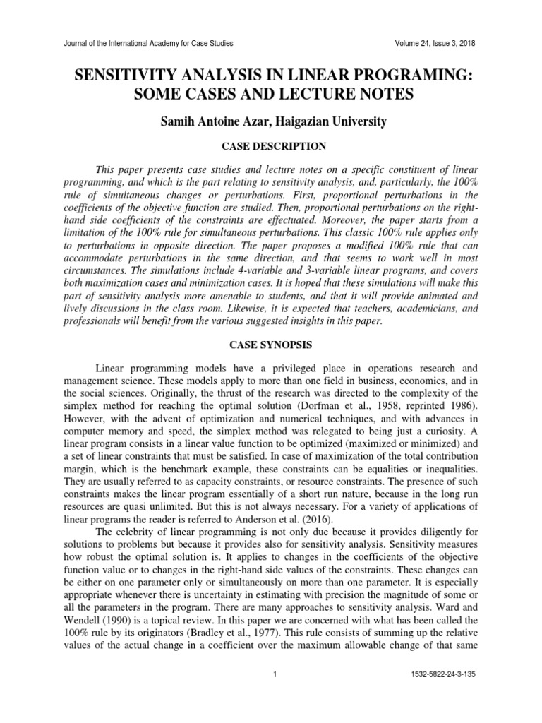 Some Cases in LP Sensitivity Analysis | PDF | Mathematical Optimization ...
