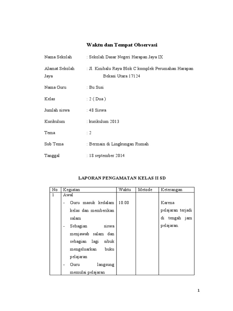 Laporan Pengamatan Kelas 2 | PDF