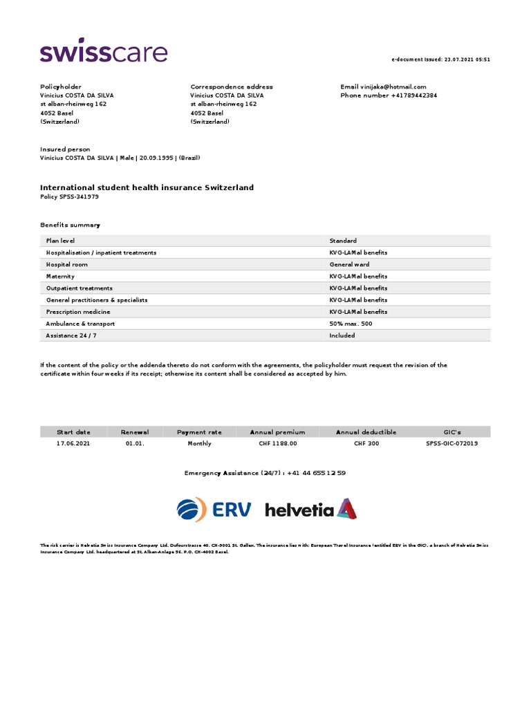 International Student Health Insurance Switzerland: Policyholder ...