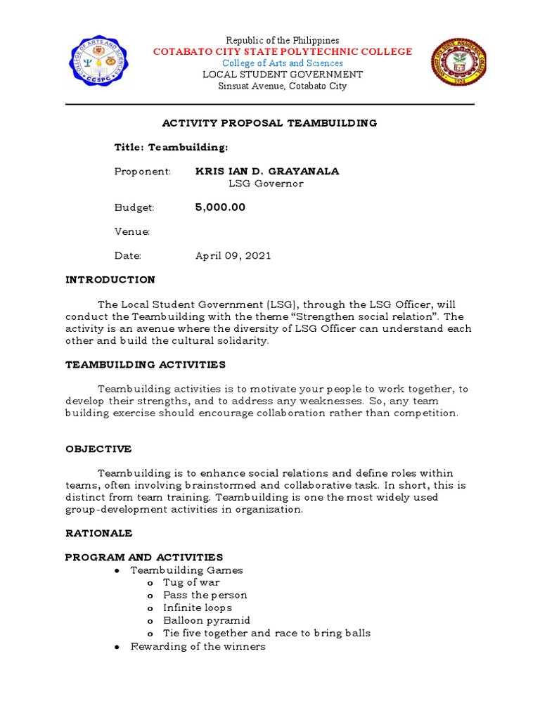 LSG - Activity Proposal For Team Building | PDF | Team Building