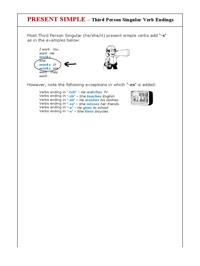 Present Simple: - Third Person Singular Verb Endings | Download Free ...