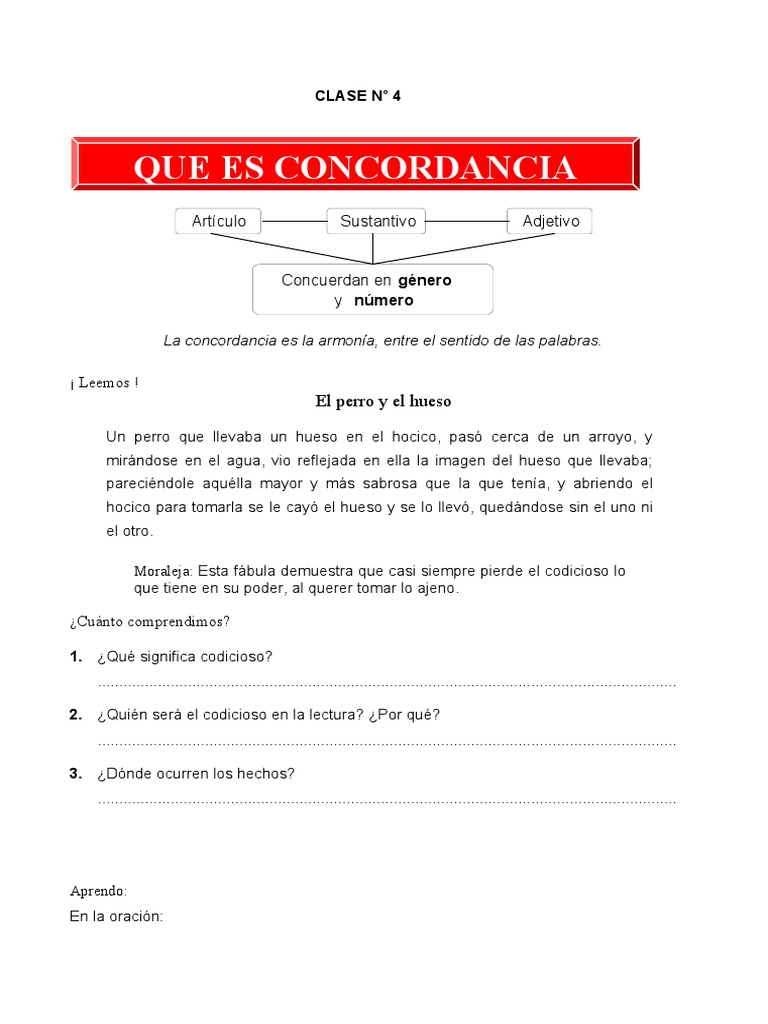 Clase #4 Concordancia | PDF | Adjetivo | Sustantivo