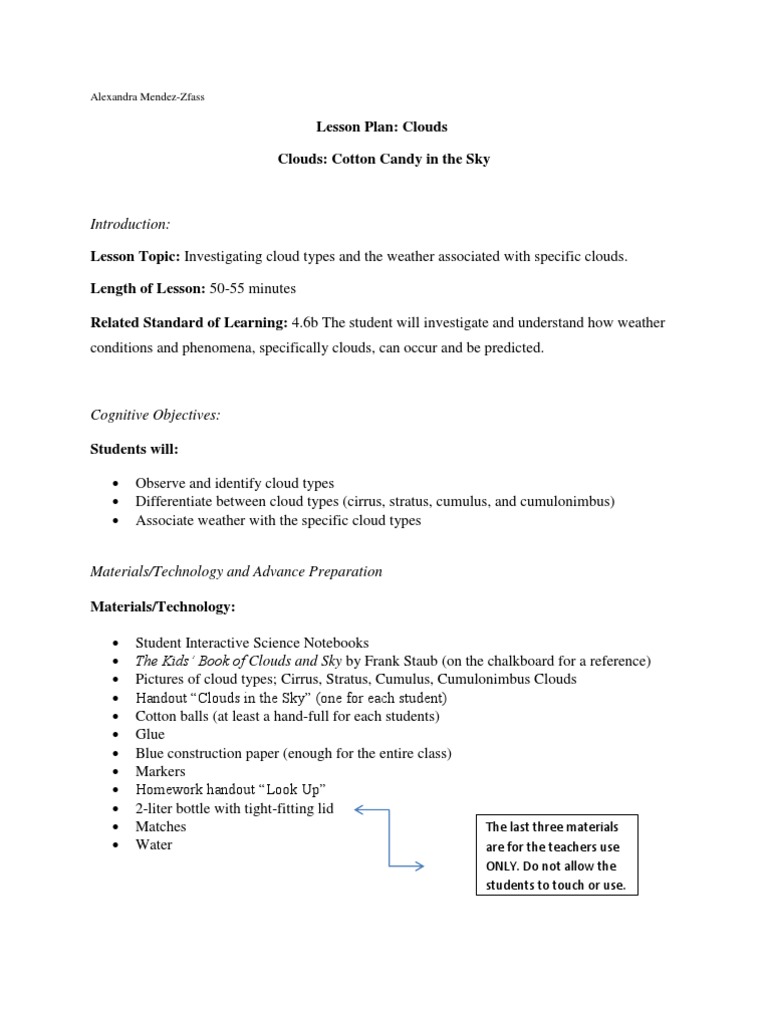 Clouds Lesson Plan for Class 3 | PDF | Cloud | Atmospheric Sciences