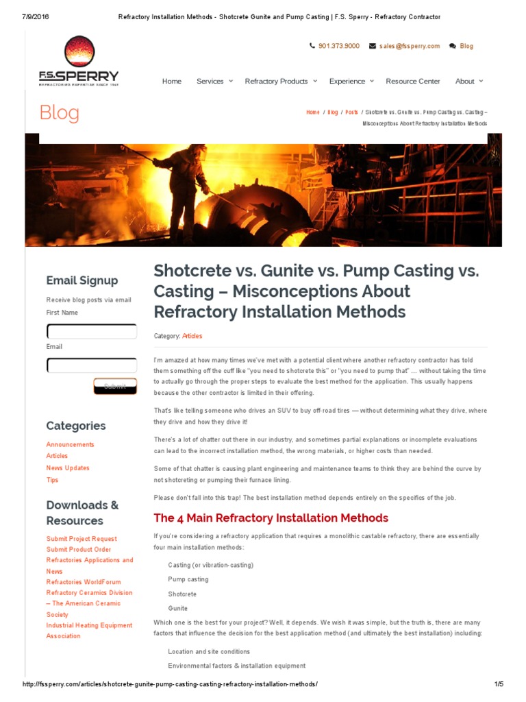 Refractory Installation Methods - Shotcrete Gunite and Pump Casting - F ...