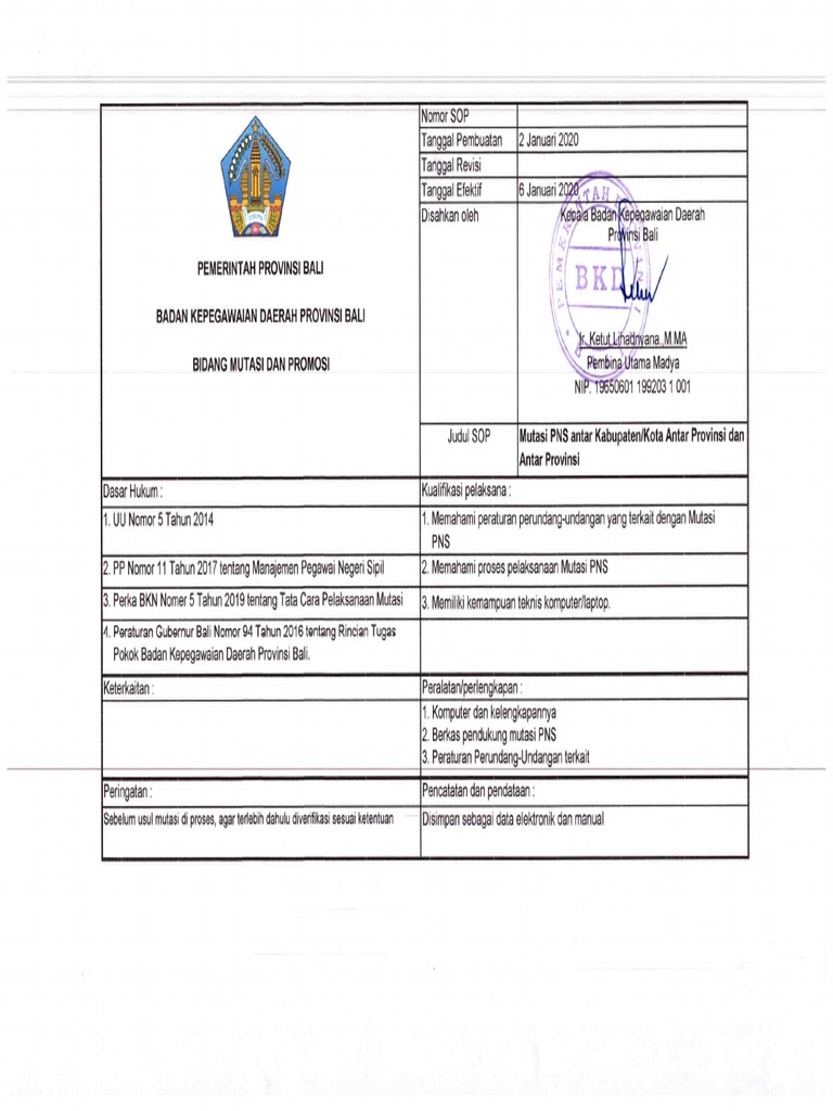 Mutasi Pns Antar Kab Kota Antar Provinsi | PDF
