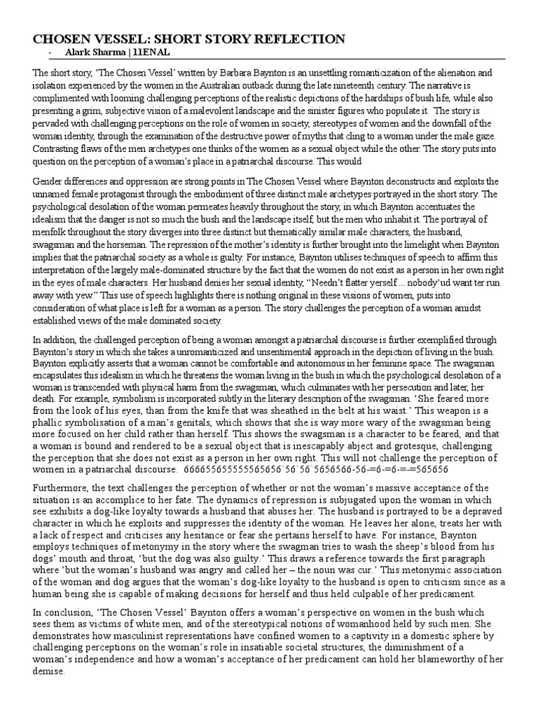Chosen Vessel: Short Story Reflection: - Alark Sharma - 11ENAL | PDF ...