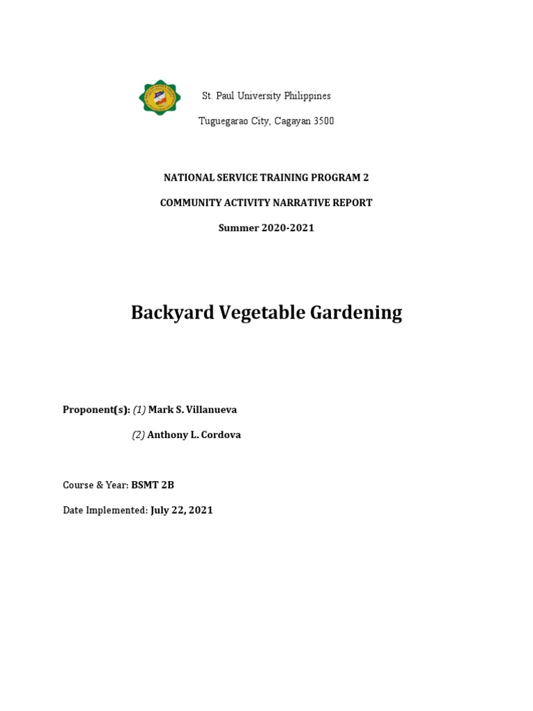 NSTP Community Gardening Report | PDF | Vegetables | Food Security