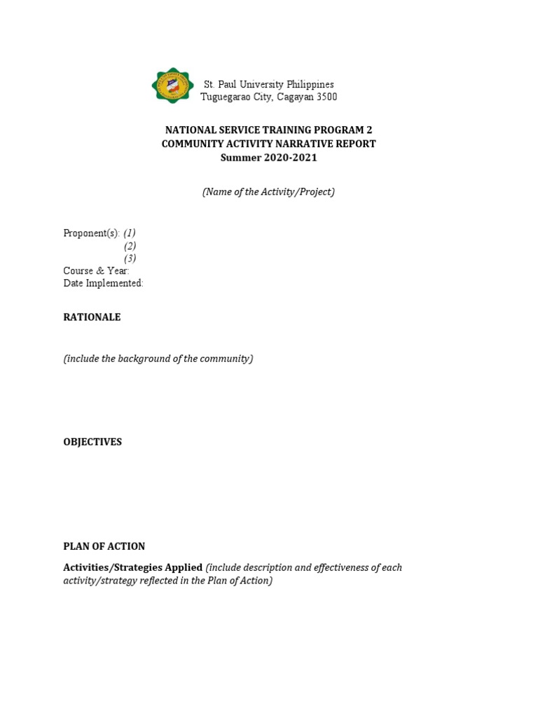 NSTP Narrative Report Suggestion | PDF