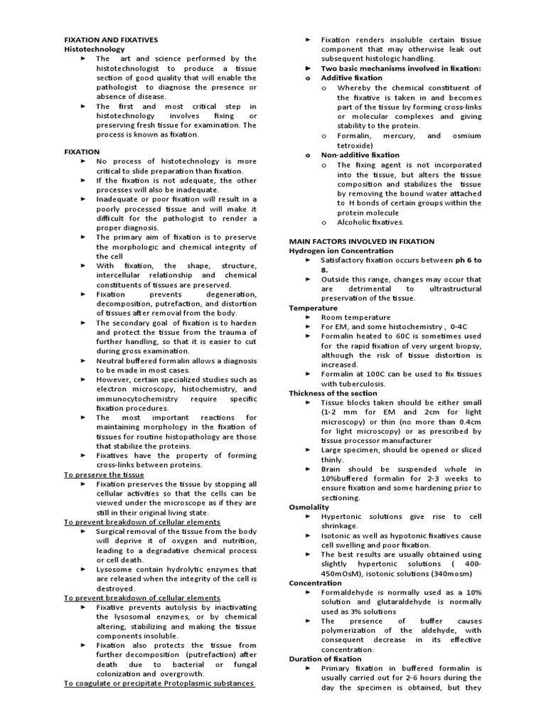 Fixation and Fixatives | PDF | Fixation (Histology) | Histology