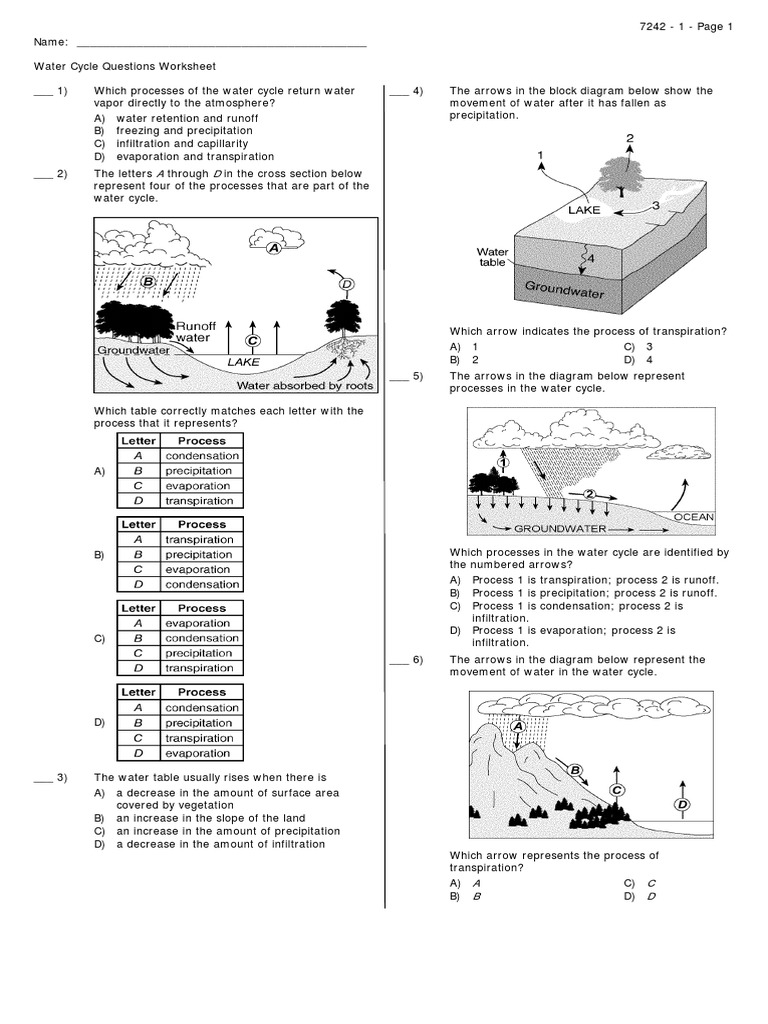 Water Cycle Questions Worksheet | PDF | Water Cycle | Precipitation
