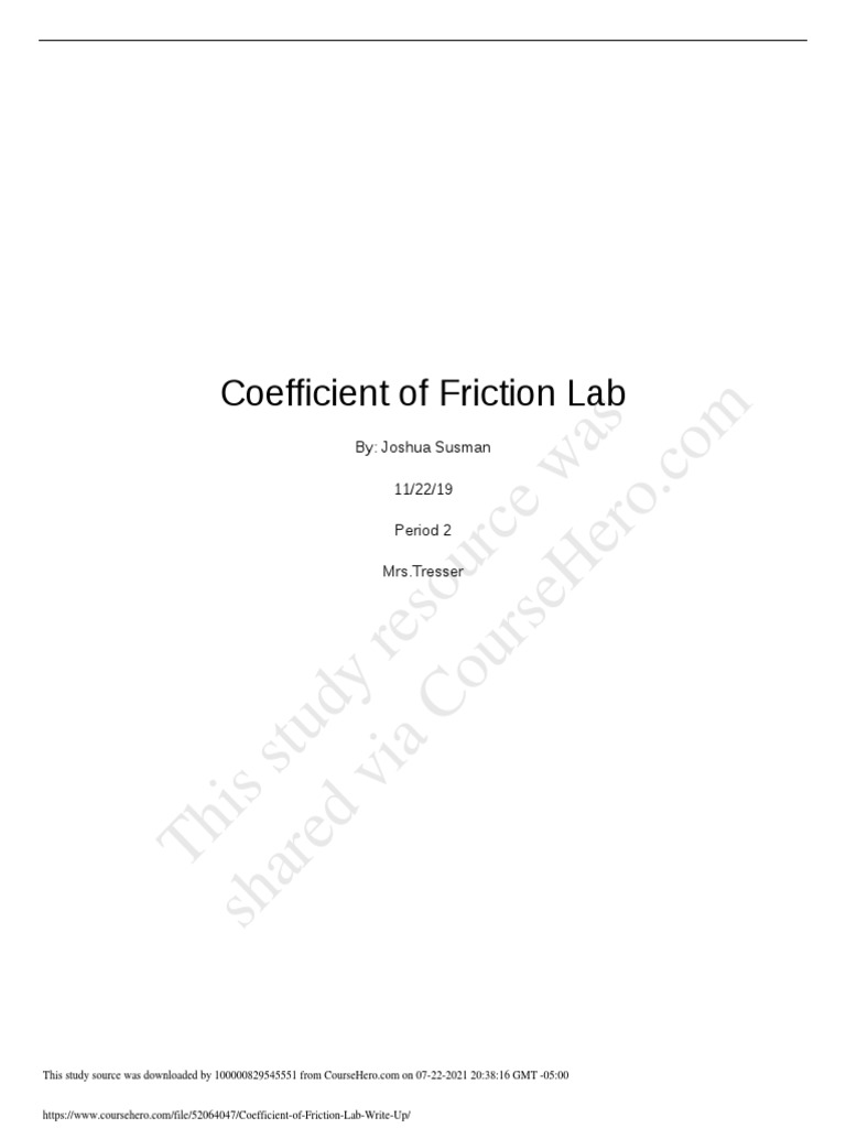 Coefficient of Friction Lab Write Up | PDF | Friction | Mass