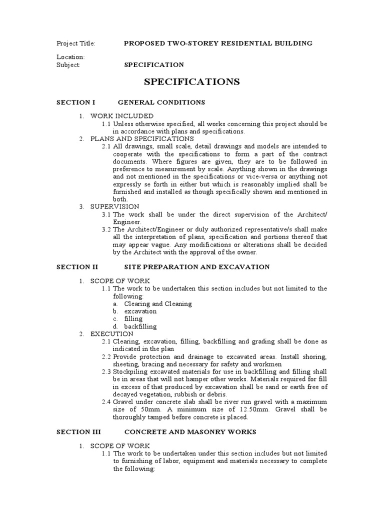 Specifications: Proposed Two-Storey Residential Building Specification ...