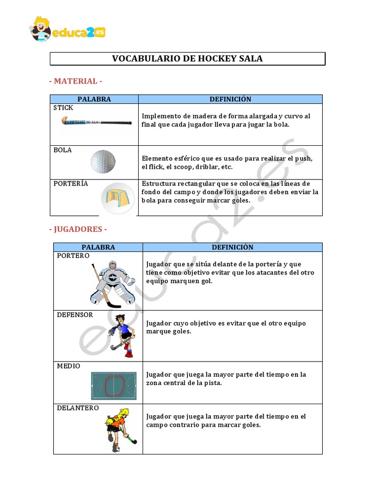 Vocabulario de Hockey | PDF | Códigos de fútbol | Juegos competitivos