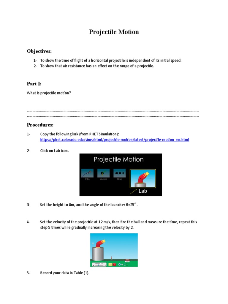 Projectile Motion Lab Phet | PDF | Projectiles | Mechanical Engineering