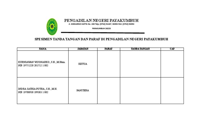 Formulir Spesimen Paraf Dan Tanda Tangan | PDF