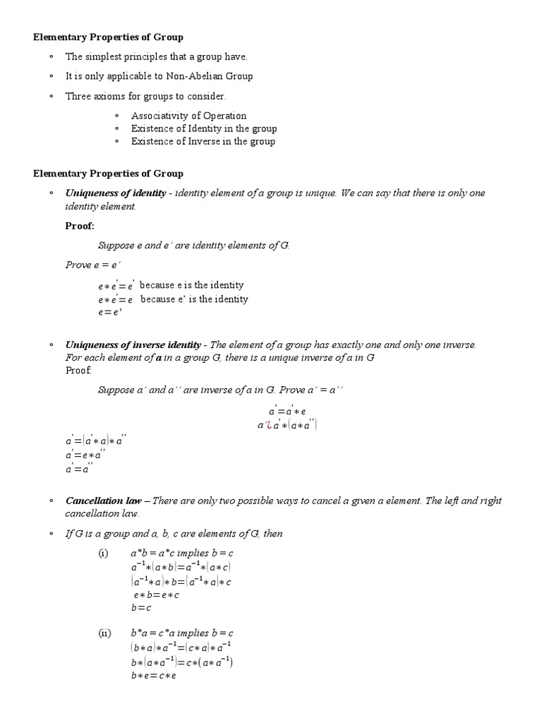 Elementary Properties of Group | PDF