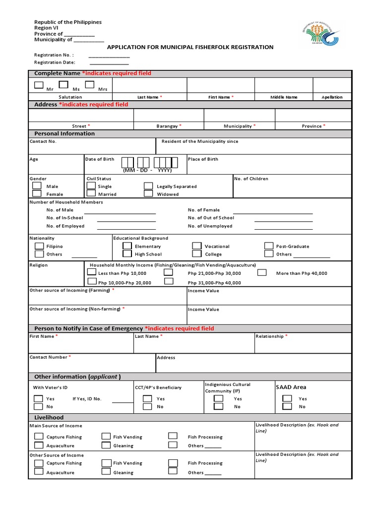 Municipal Fisherfolk Registration Form | PDF | Aquaculture