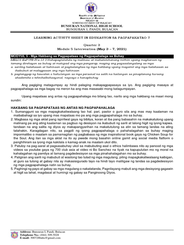 EsP 7 Q3 LAS Module 5 | PDF