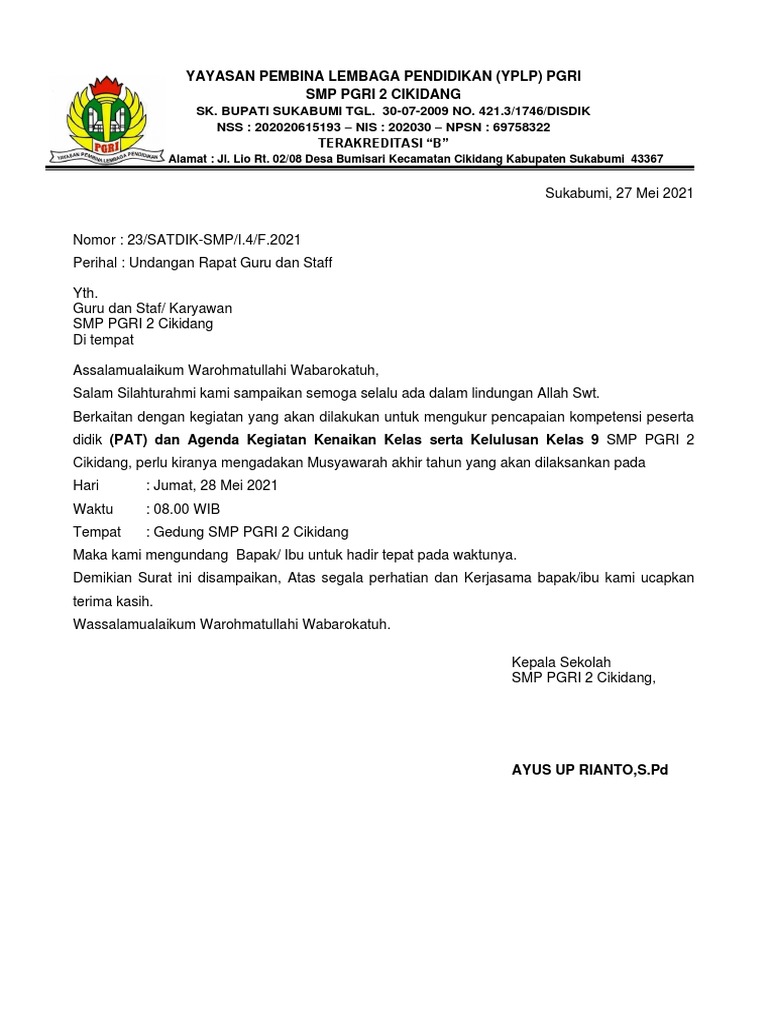 Surat Undangan Guru | PDF
