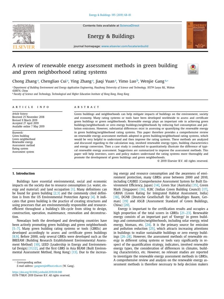 A Review of Renewable Energy Assessment Methods in Green Building | PDF ...